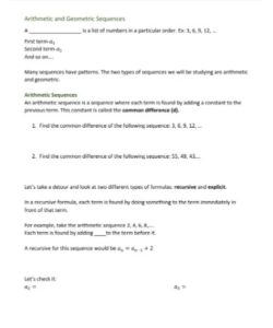 Arithmetic And Geometric Sequences Worksheet PDF - (PRINTABLE)