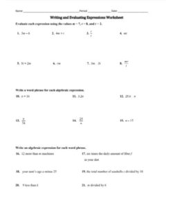 Evaluating Algebraic Expressions Worksheet PDF - (PRINTABLE)