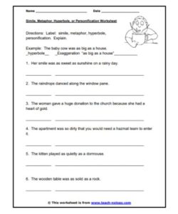 Simile Metaphor Personification Hyperbole Worksheet PDF - (PRINTABLE)
