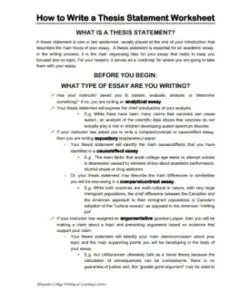 Thesis Statement Worksheet PDF - Free Download (PRINTABLE)